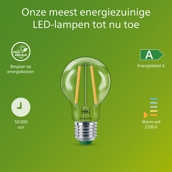 Philips LED lamp E27 | Peer A60 | Ultra Efficient | Filament | 2700K | 2.3W (40W) 3 stuks ...